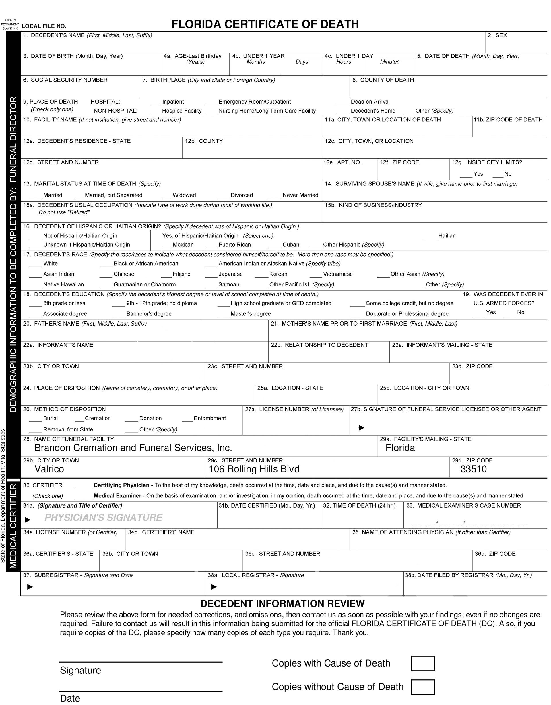 Family Form Brandon Cremation Funeral Family Form Brandon Cremation Funeral