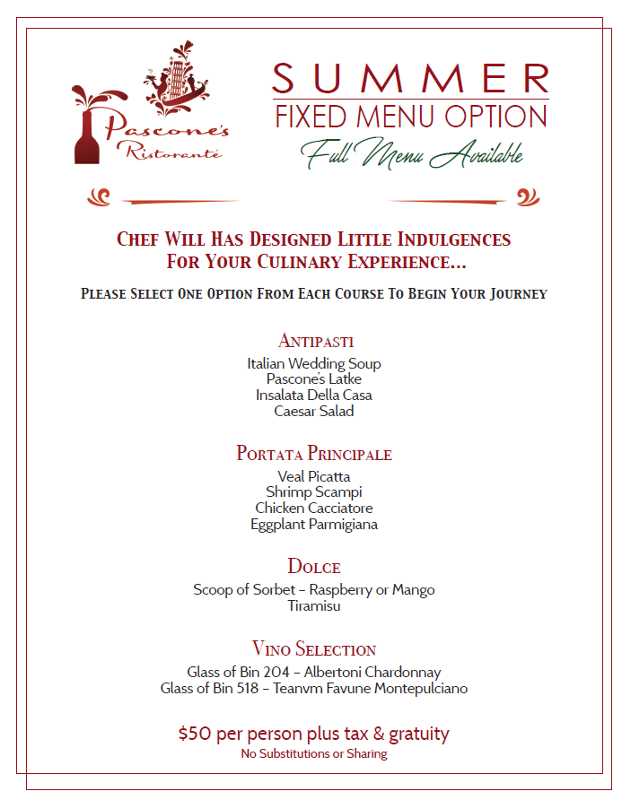 Summer Fixed Menu Option